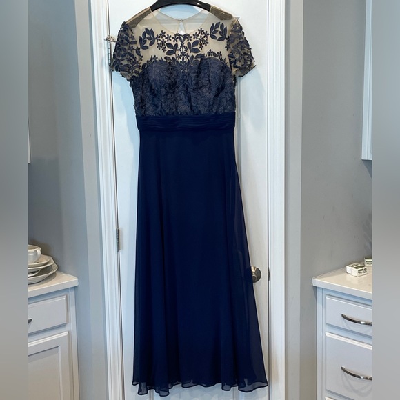 JS Collections | Dresses | Js Collections Navy Blue Lace Evening Gown ...